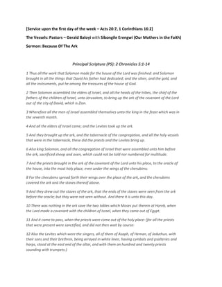 Because Of The Ark [Pastor G. Baloyi] Notes.pdf