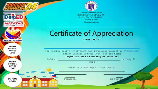 Brigada Eskwela editable Certificate.pptx | Education