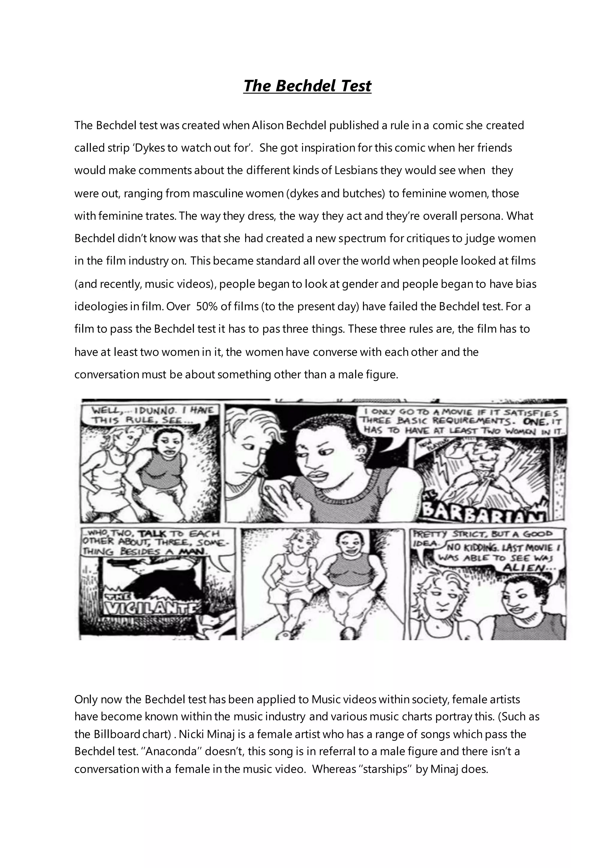 Bechdel test / | DOCX | Contemporary Hits/Pop/Top 40 | Music