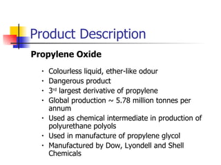 BE Chemical Engineering Design Project Production Of Propylene Oxide | PPT