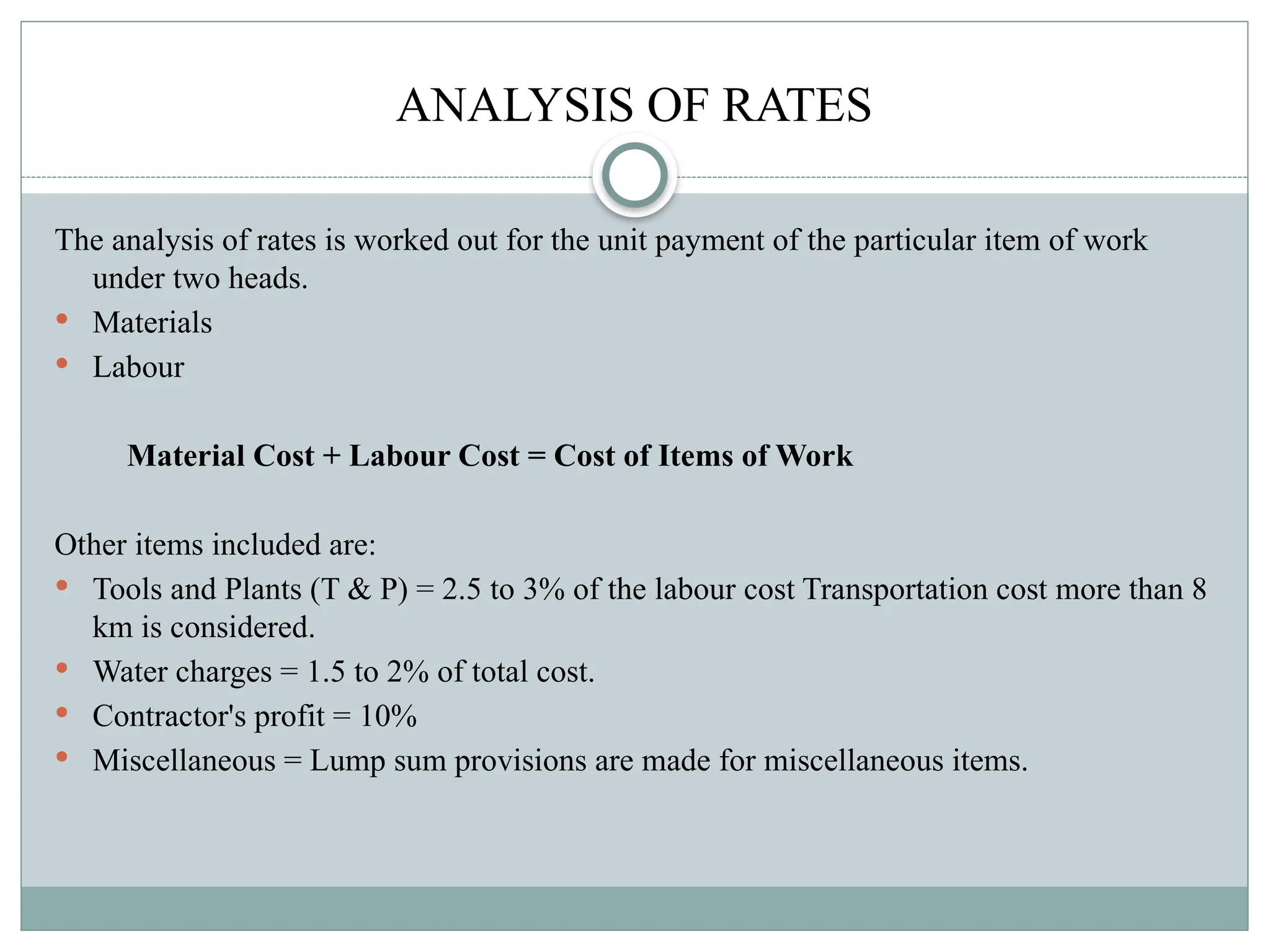 BE Civil_Rate Analysis 2024.pptx rate analy | PPTX