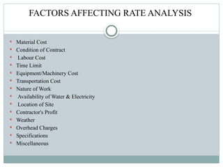 BE Civil_Rate Analysis 2024.pptx rate analy | PPTX
