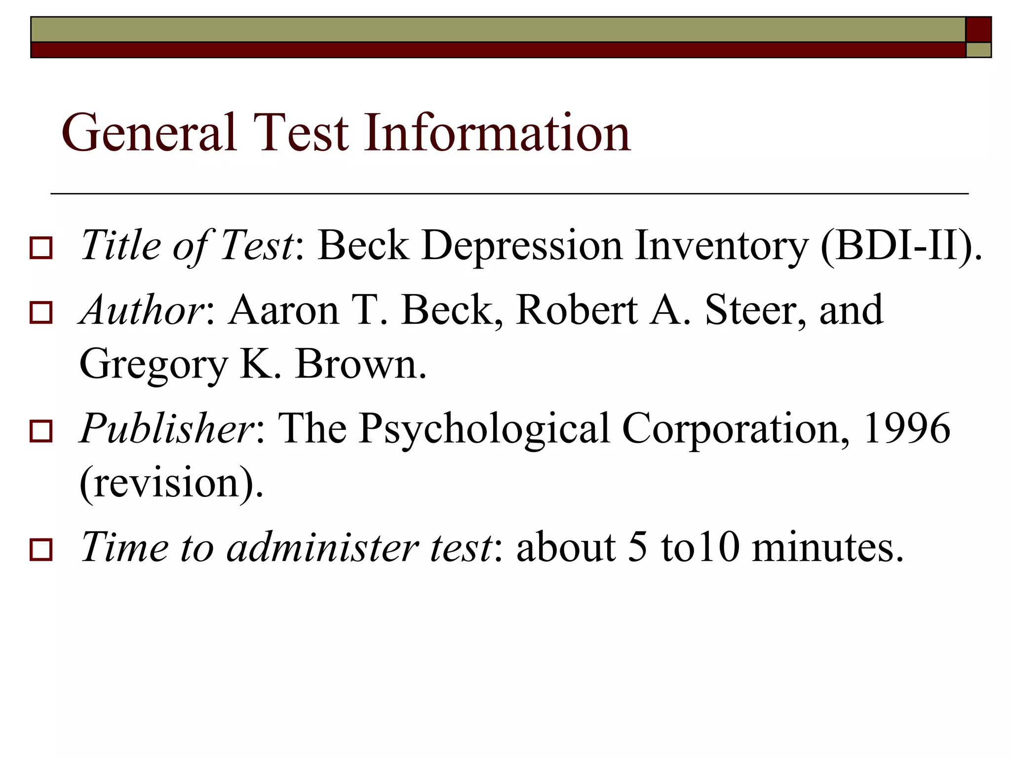 Beck depression inventory | PPTX