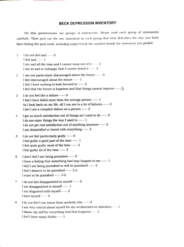 Beck depression inventory BDI.pdf | Mental Health | Diseases and Conditions