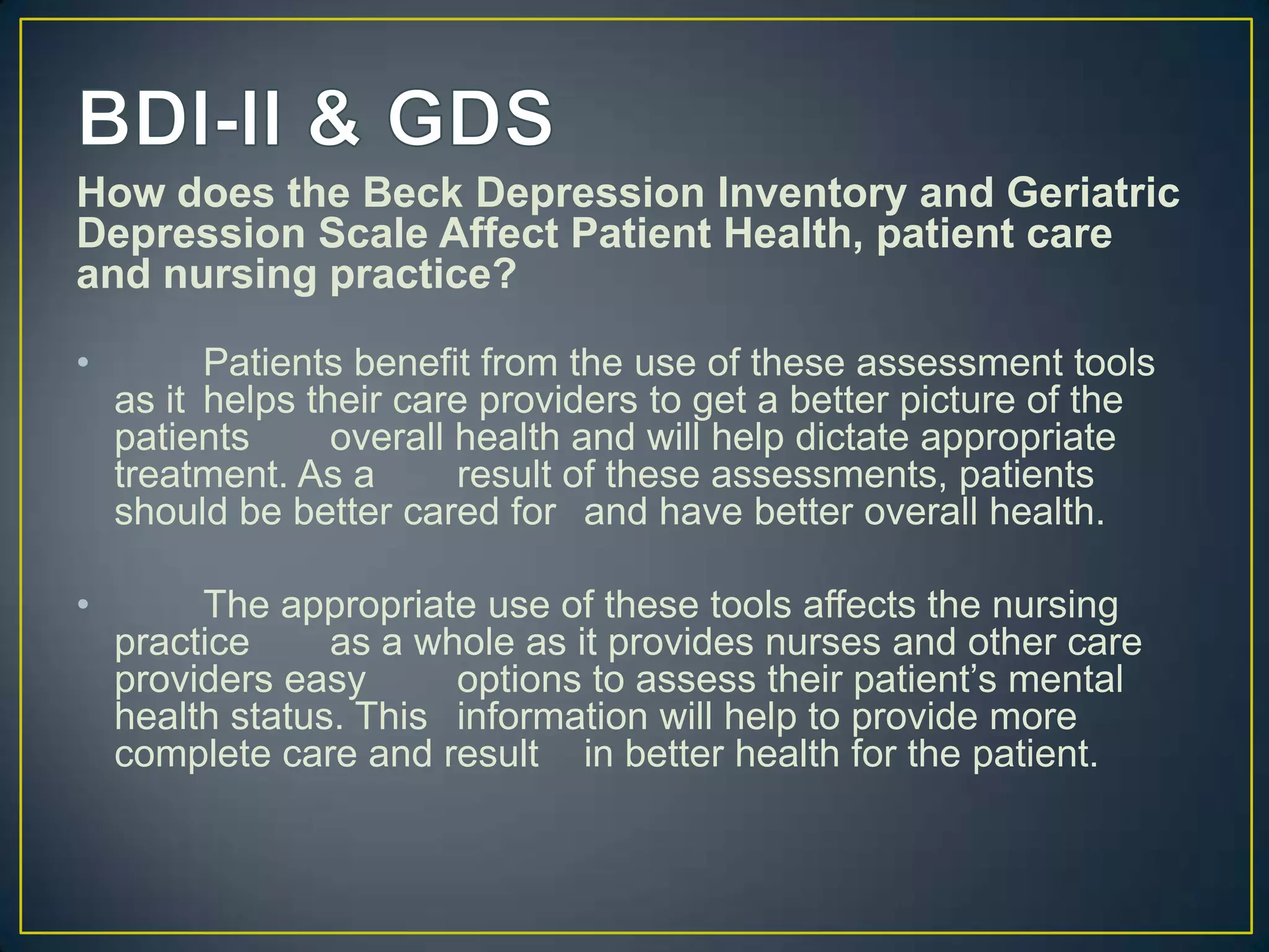 Beck Depression Inventory & Geriatric Depression Scale | PPT