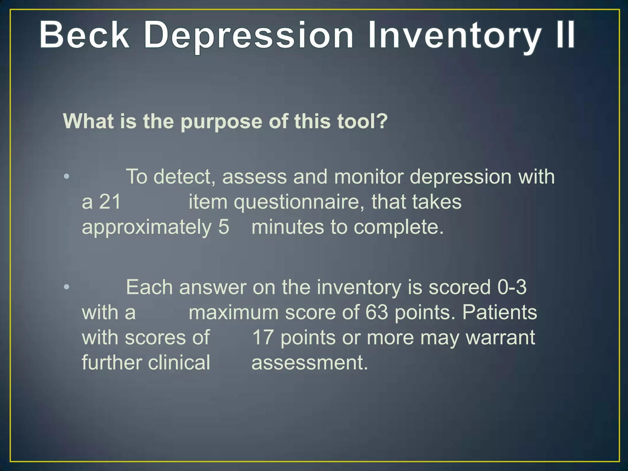 Beck Depression Inventory & Geriatric Depression Scale | PPT