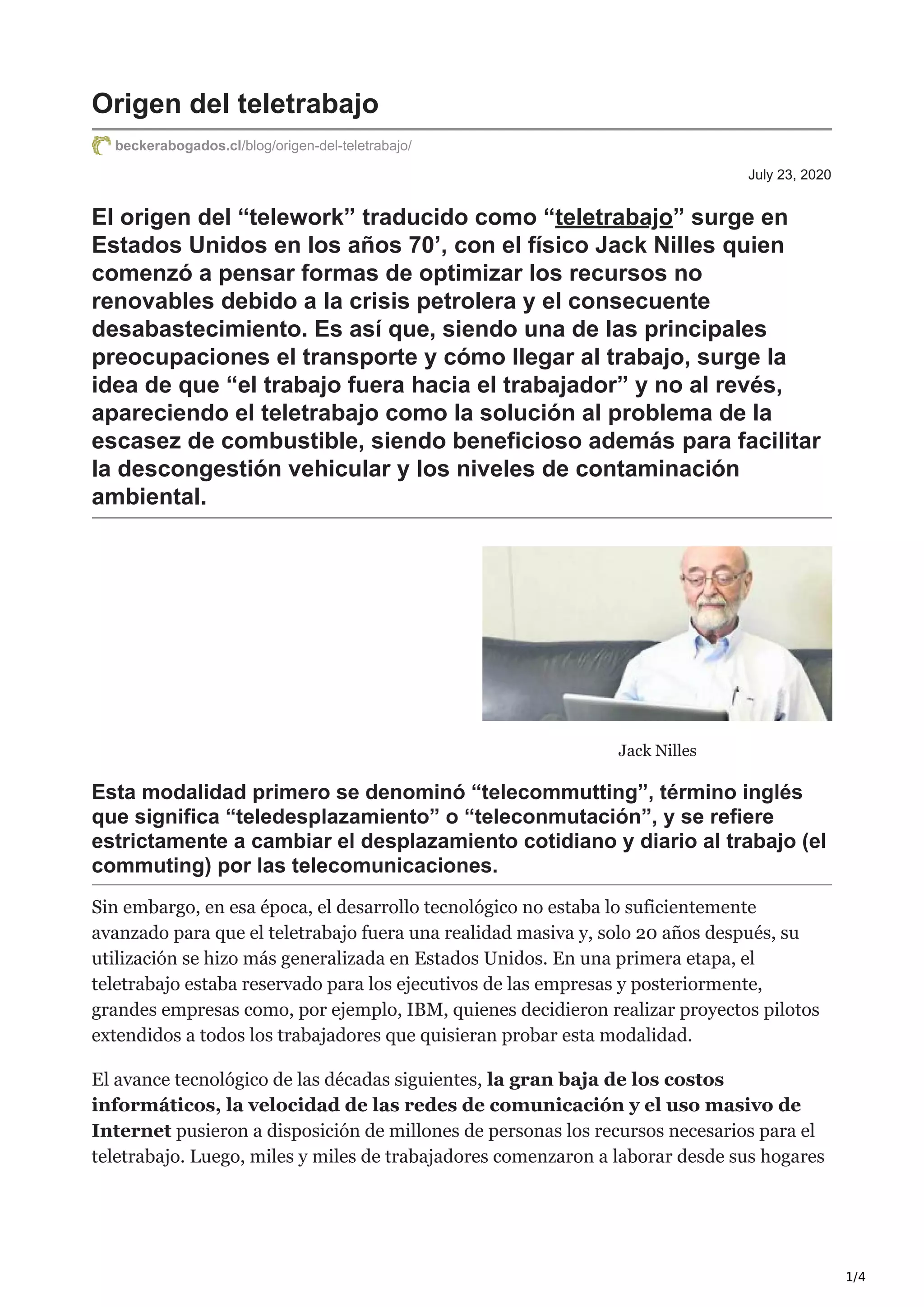 Origen del teletrabajo | PDF