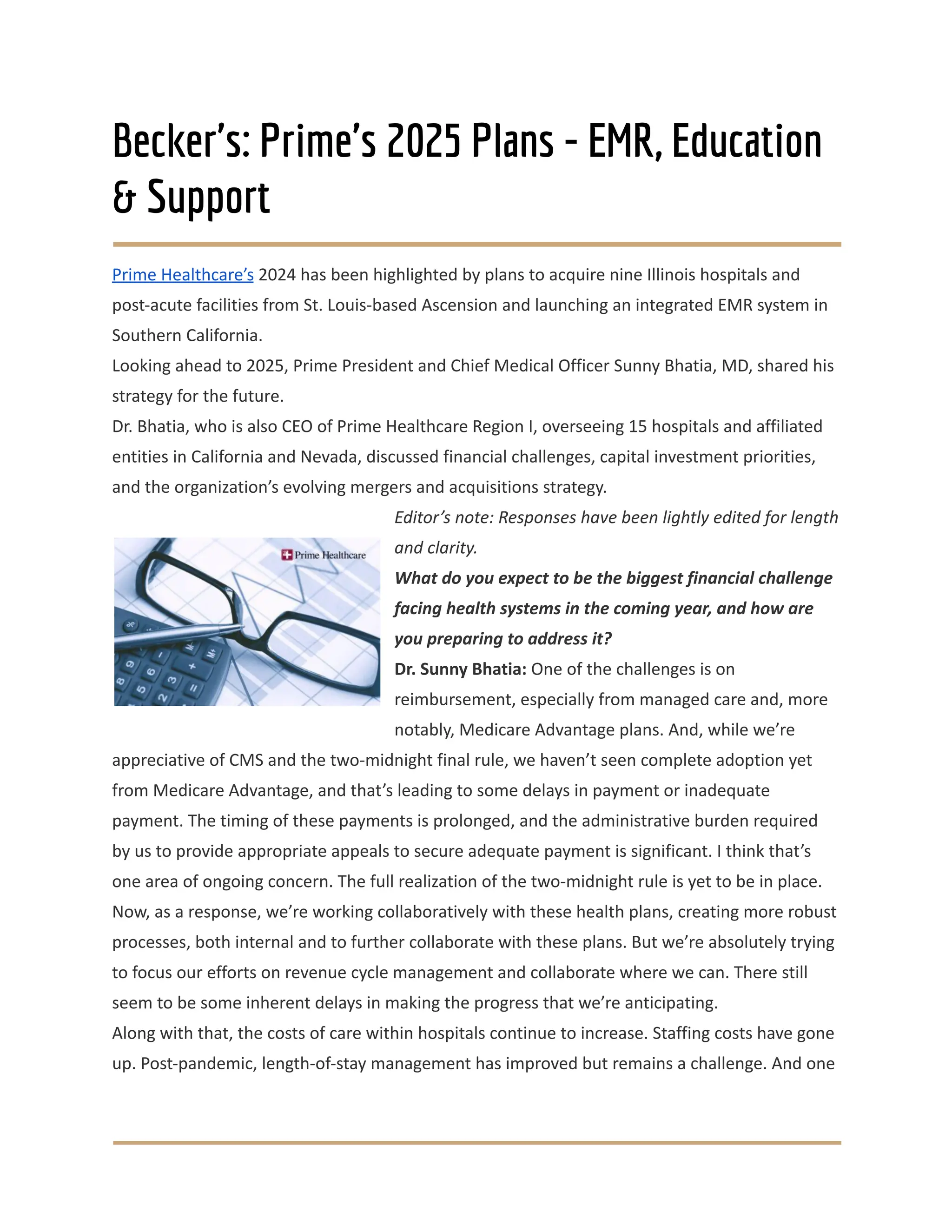 Becker's_ Prime's 2025 Plans - EMR, Education & Support.pdf