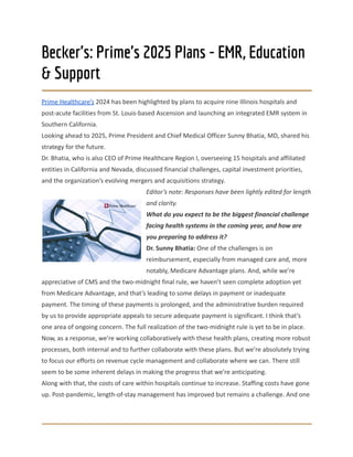 Becker's_ Prime's 2025 Plans - EMR, Education & Support.pdf