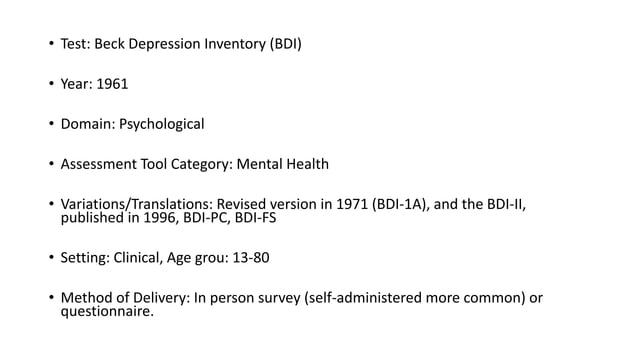 Beck’s Depression Inventory | PPTX | Mental Health | Diseases and ...