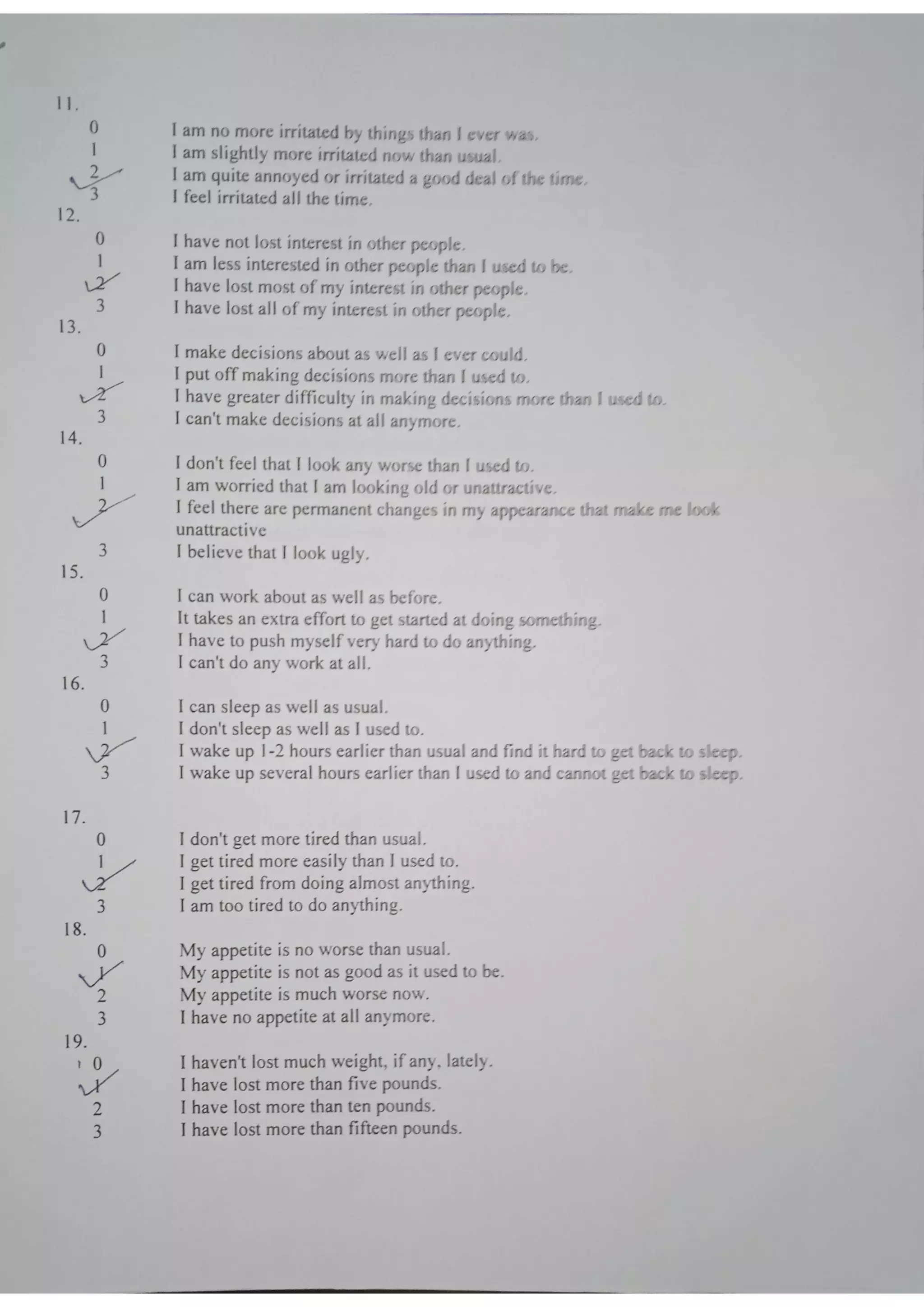 Test - Beck's Depression Inventory | PDF