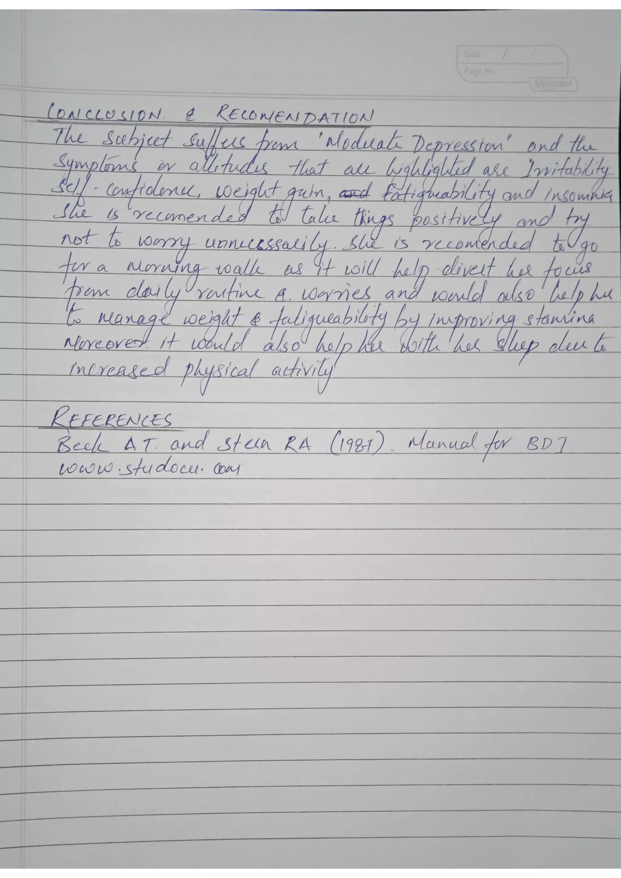 Test - Beck's Depression Inventory | PDF