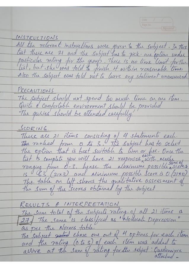 Test - Beck's Depression Inventory | PDF