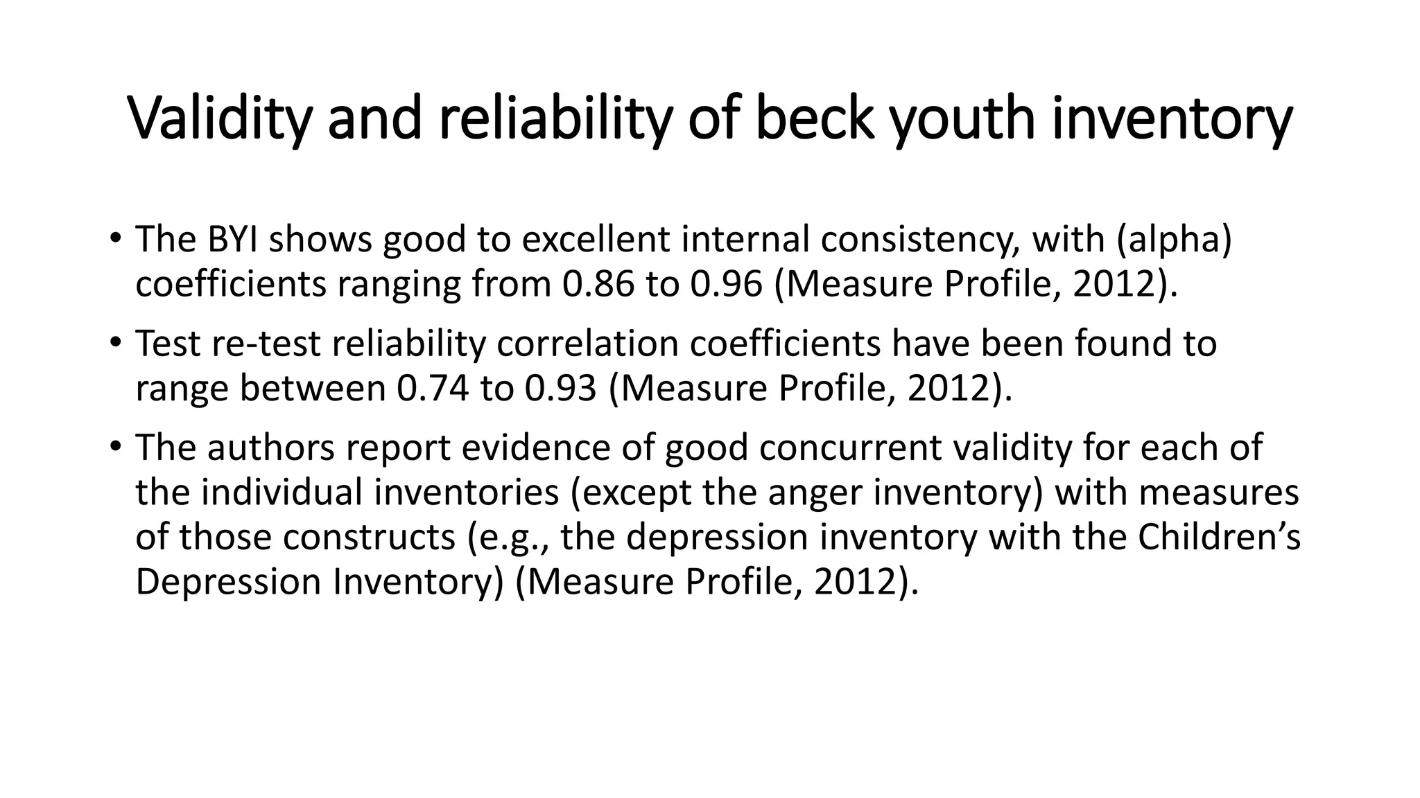 BECK YOUTH INVENTORY in psychological testing | PPTX