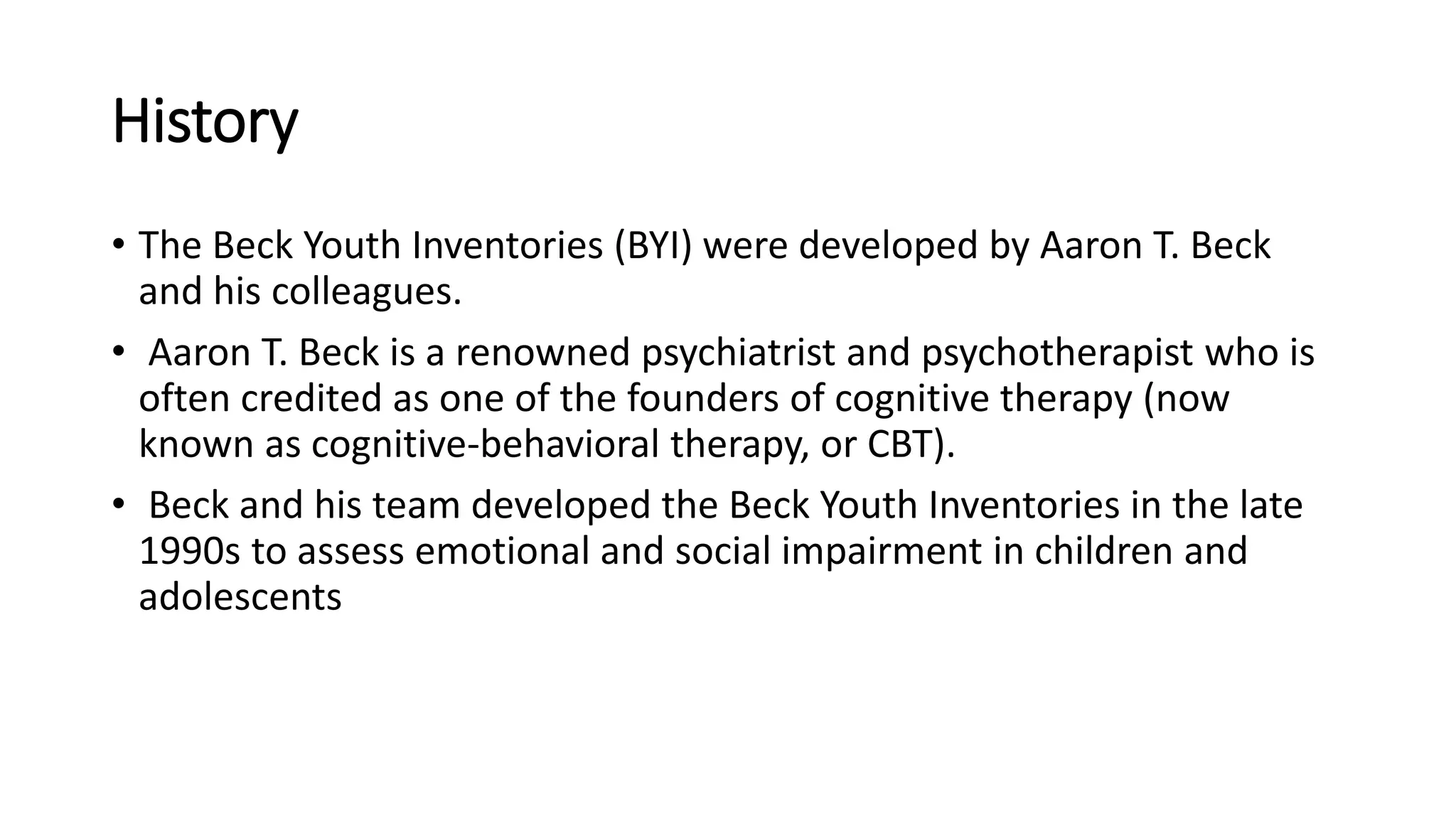 BECK YOUTH INVENTORY in psychological testing | PPTX | Mental Health ...