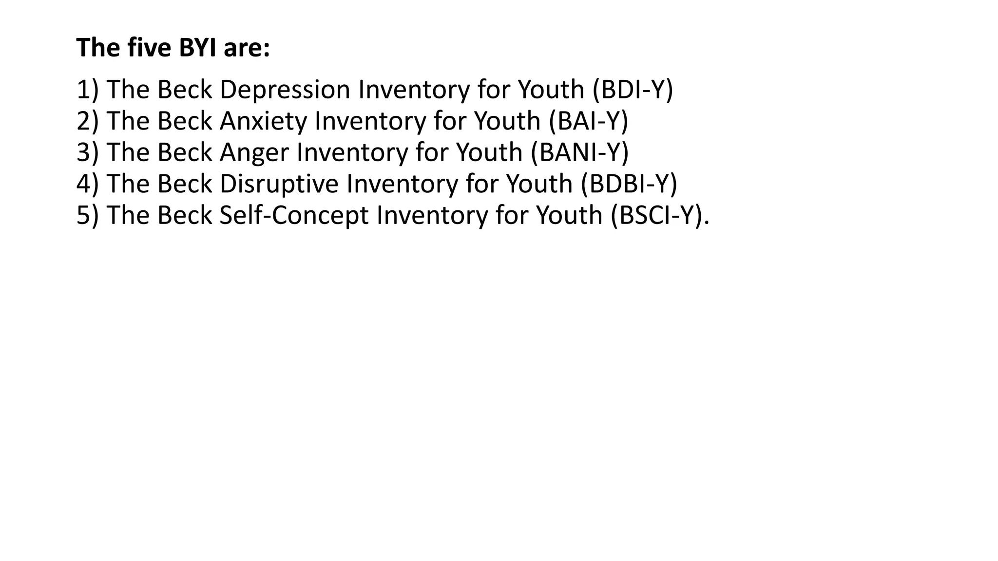BECK YOUTH INVENTORY in psychological testing | PPTX