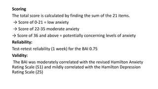 BECK YOUTH INVENTORY in psychological testing | PPTX