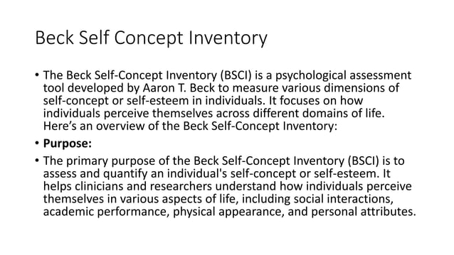 BECK YOUTH INVENTORY in psychological testing | PPTX | Mental Health ...