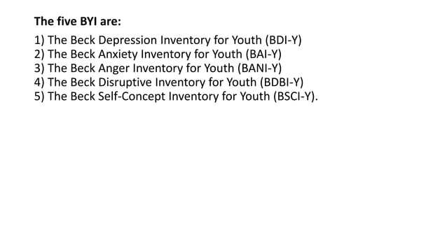 BECK YOUTH INVENTORY in psychological testing | PPTX | Mental Health ...