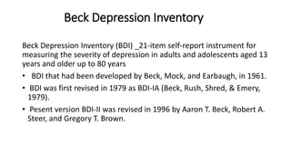 BECK YOUTH INVENTORY in psychological testing | PPTX