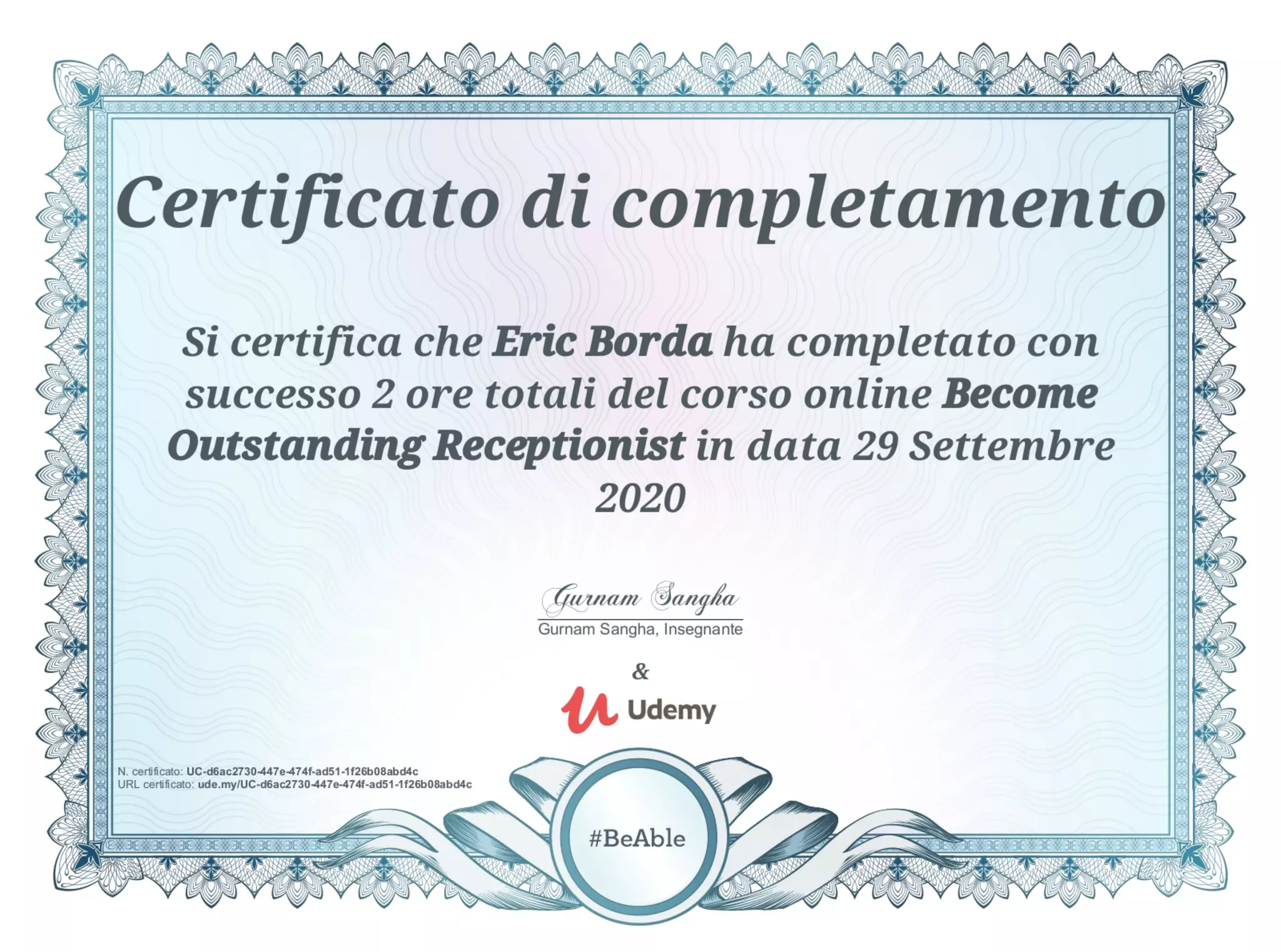 Become an Oustanding Receptionist Certificate | PDF