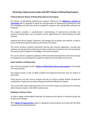 Becoming a Cybersecurity Leader with MITs Master of Networking Program ...