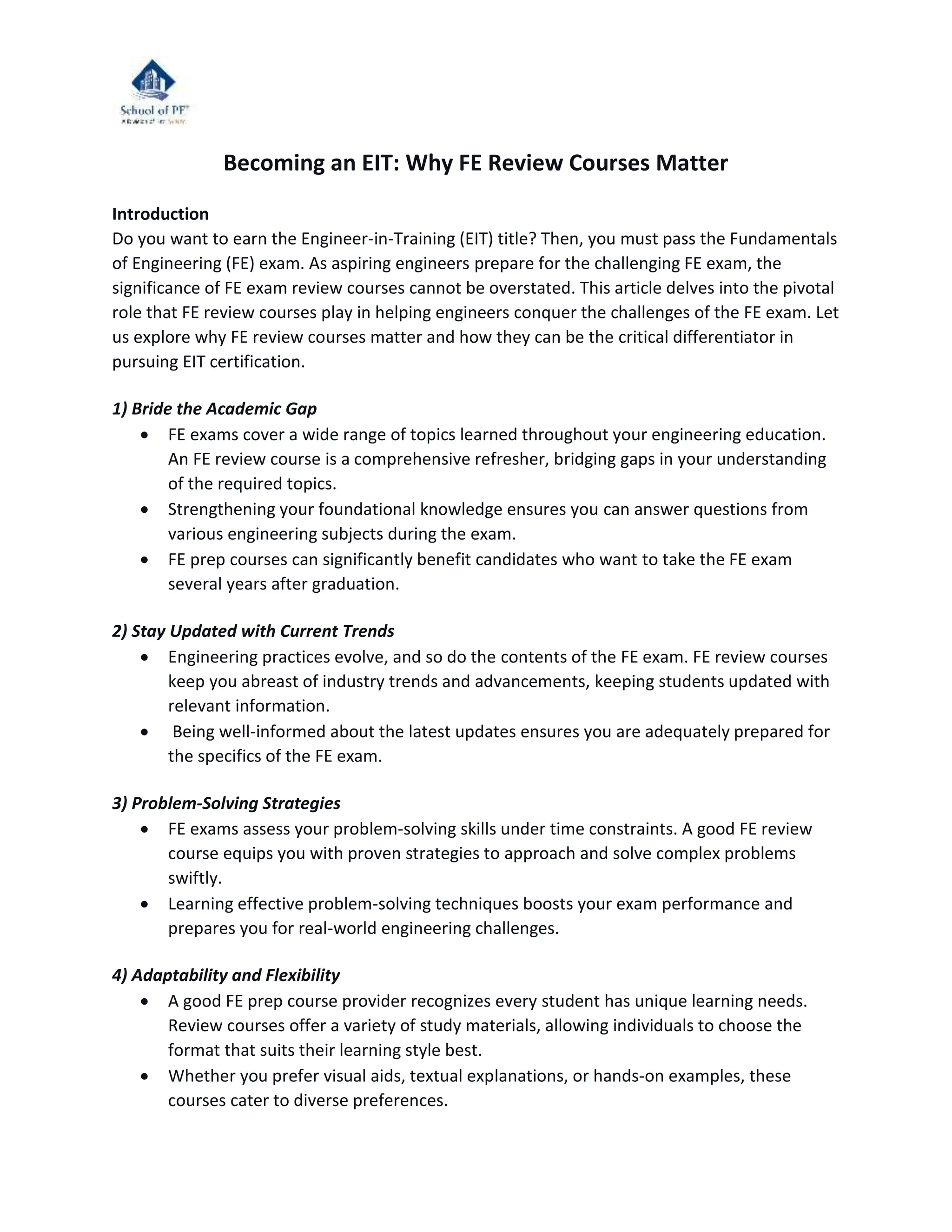 Becoming an EIT Why FE Review Courses Matter | DOCX