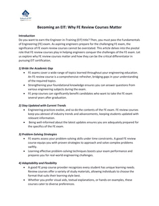 Becoming an EIT Why FE Review Courses Matter | PDF