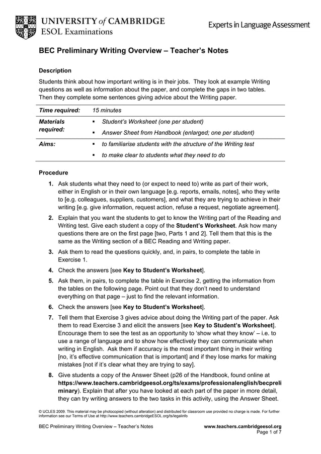 Bec p writing_overview | PDF