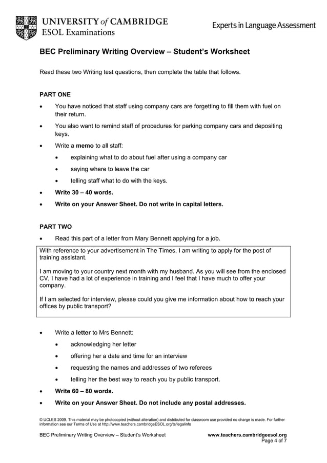 Bec p writing_overview | PDF