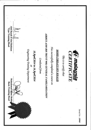 MAS A380 GEN FAM CERT - MOHD FIRDAUS BIN KHALID | PDF