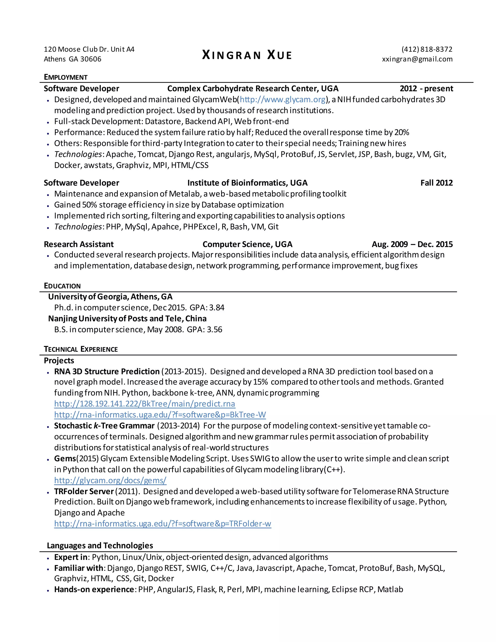 Xingran_Xue_CV | DOCX | Programming Languages | Computing