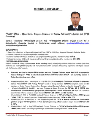 CV of Pradip Saha_CEng MIGEM Senior Process Engineer 2015 | PDF