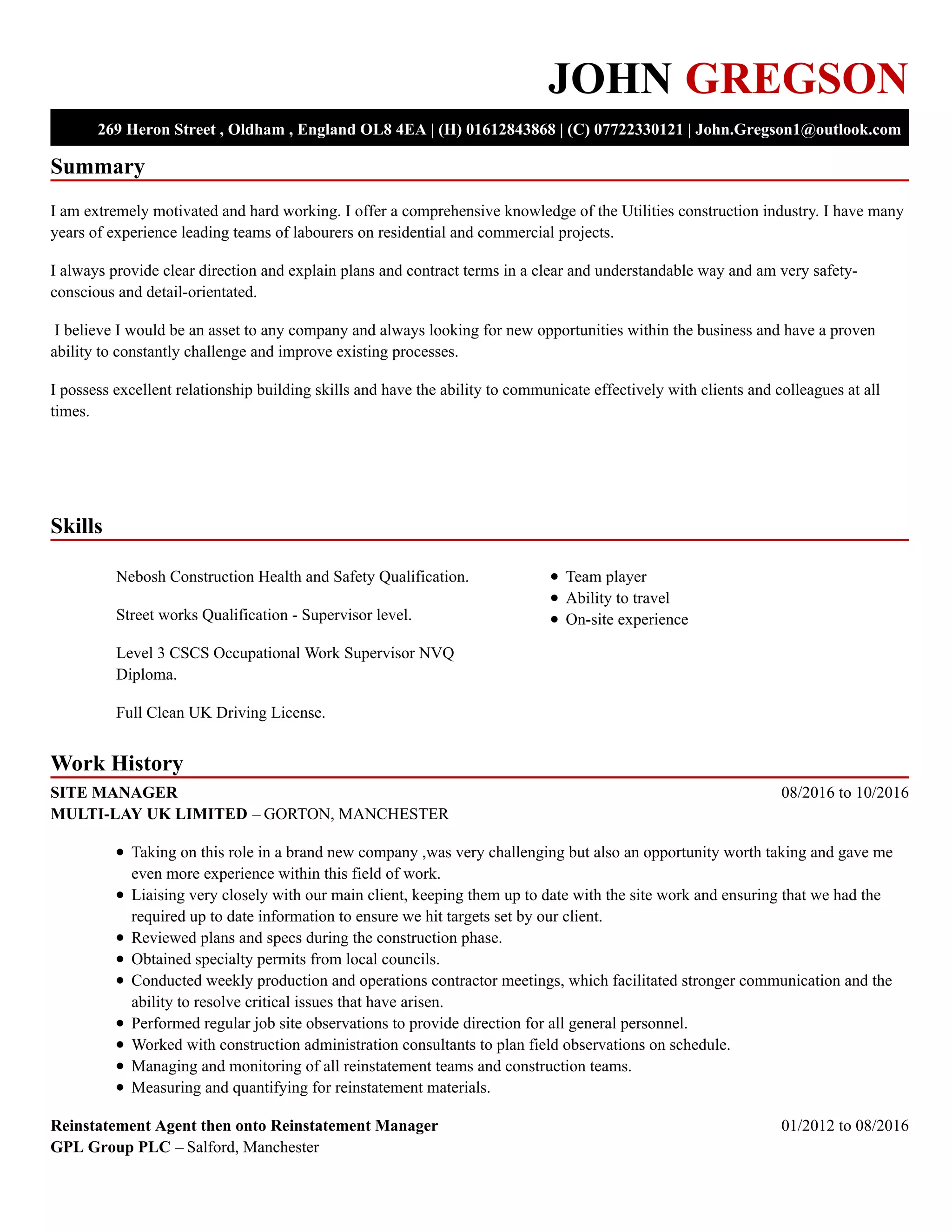 JOHN GREGSON CV 1 | PDF