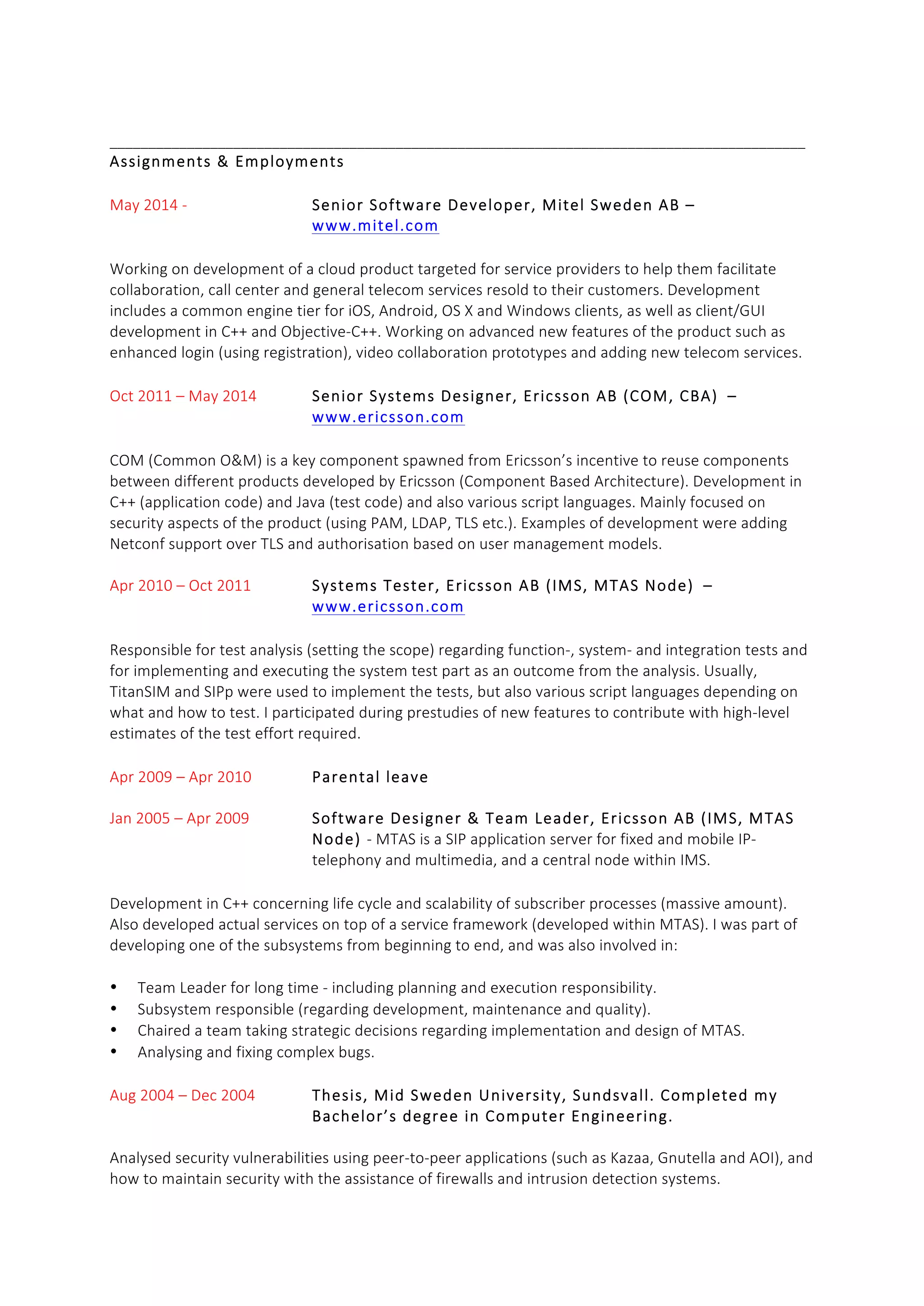 CV (eng) Thomas Lindström | PDF