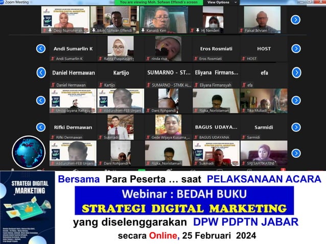 Pelaksanaan WEBINAR_ Bedah Buku _"STRATEGI DIGITAL MARKETING" _ DPW PDPTN JABAR. | PPT