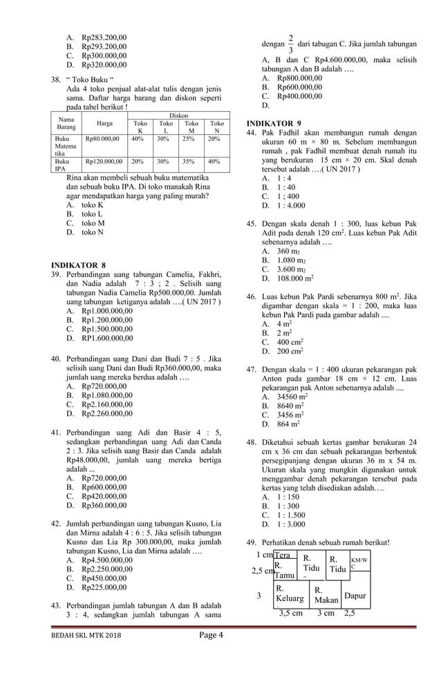 Bedah SKL Ujian Nasional Matematika SMP tahun 2018 303 soal | PDF