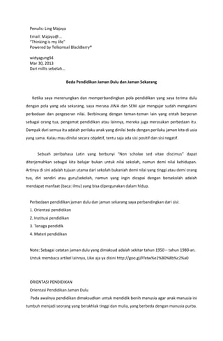 Beda pendidikan jaman dulu dan jaman sekarang | PDF