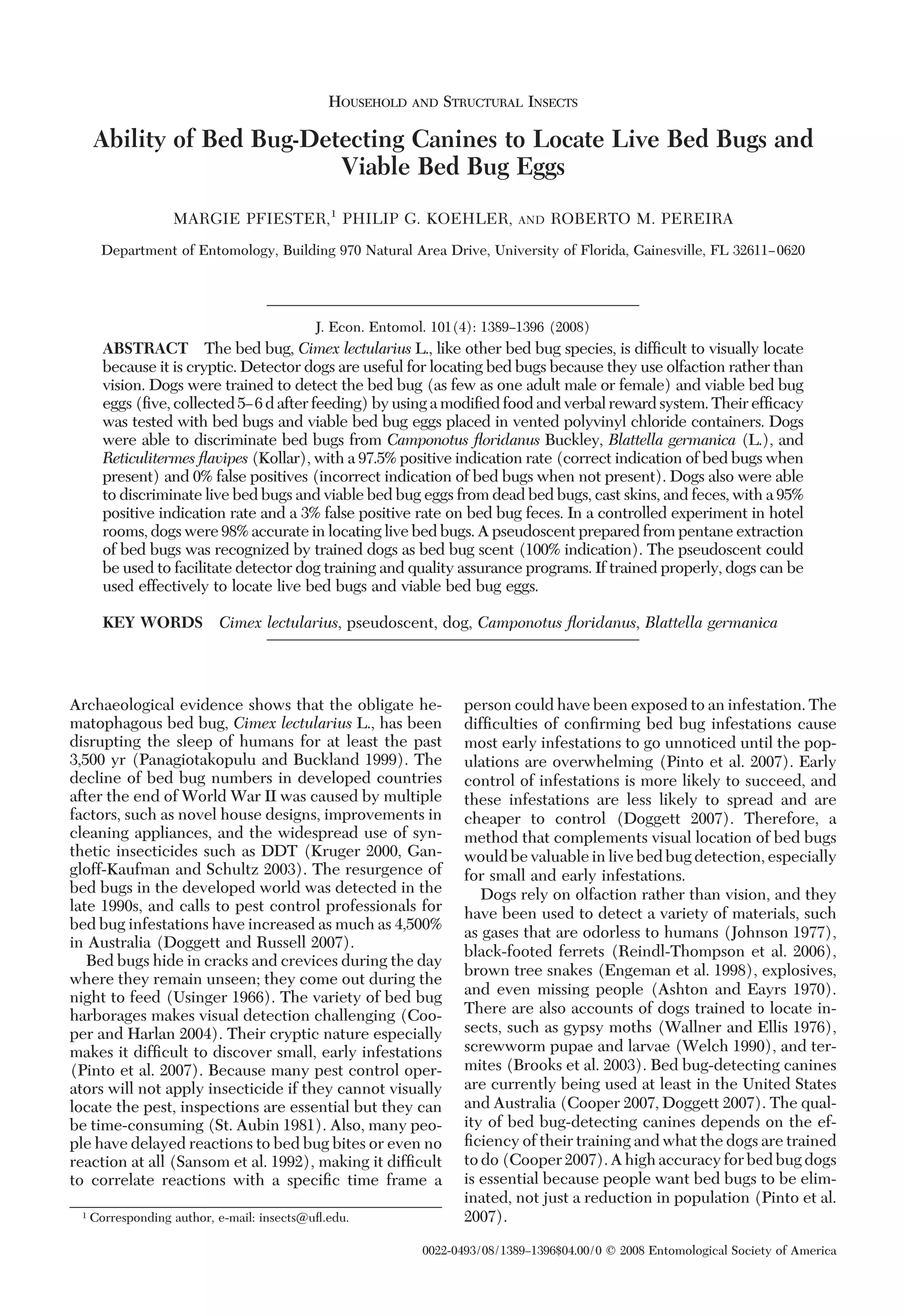 Bed Bug Dog Research | PDF