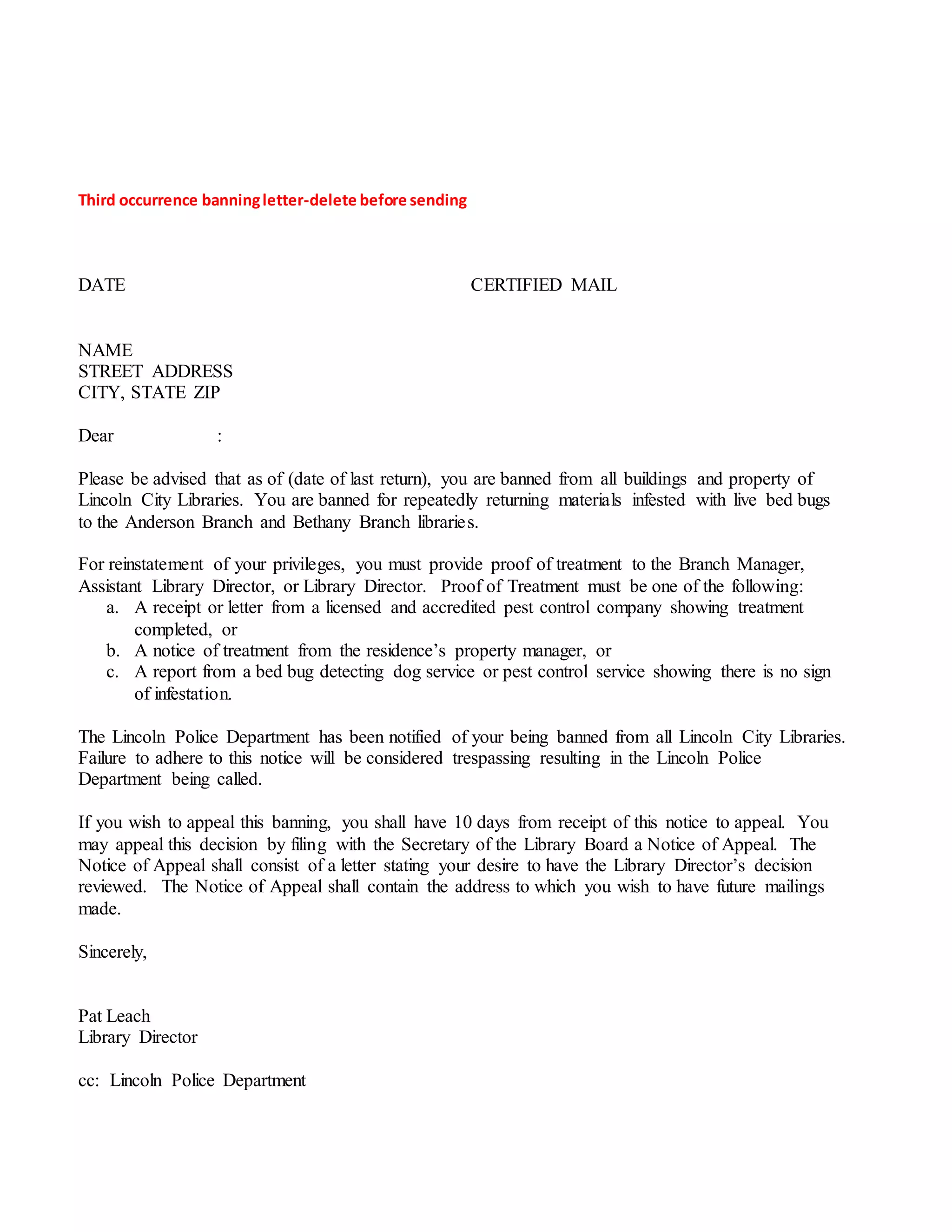 NCompass Live: Bed Bugs Notification Letters | DOCX