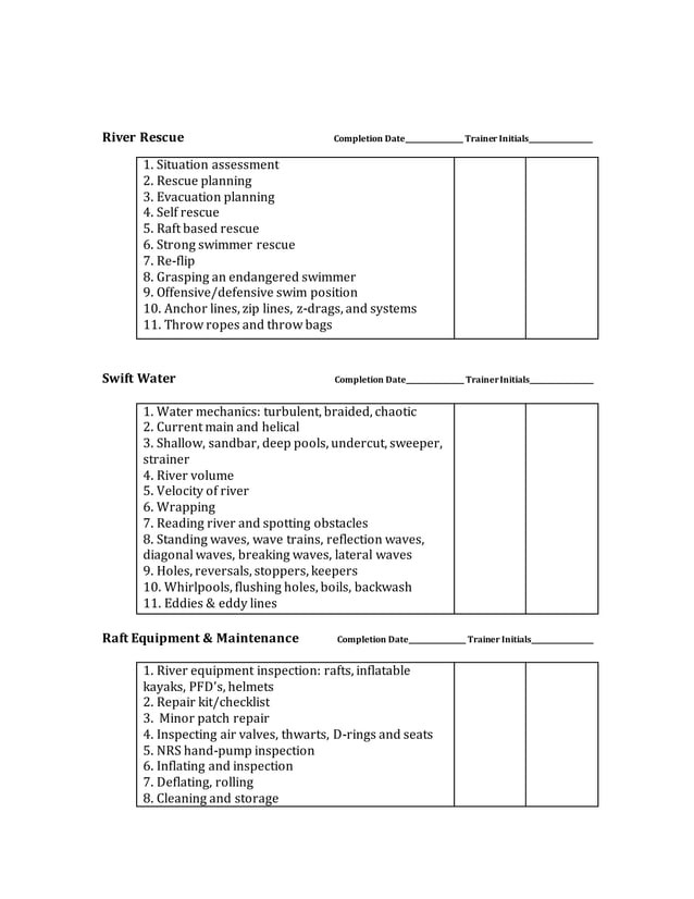 OEE River Guide Training Checklist_2015 | DOCX