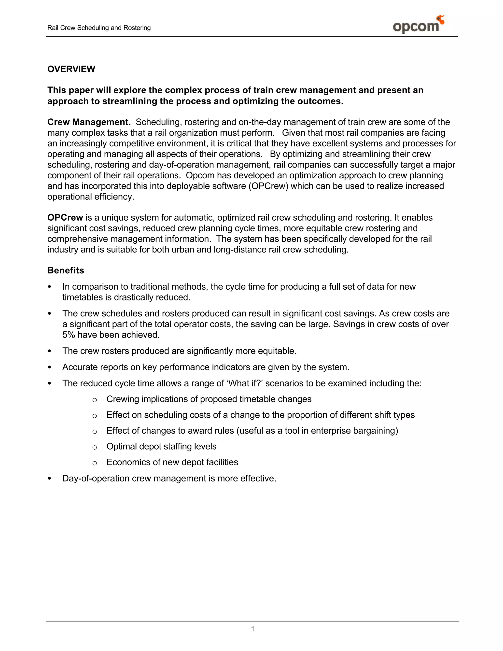 OPCrew - Rail Crew Scheduling Rostering and Management | PDF