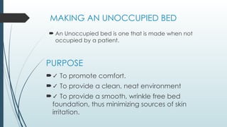 BED MAKING Fundamental of Nursing(Barkat Ali Dayo) | PPTX