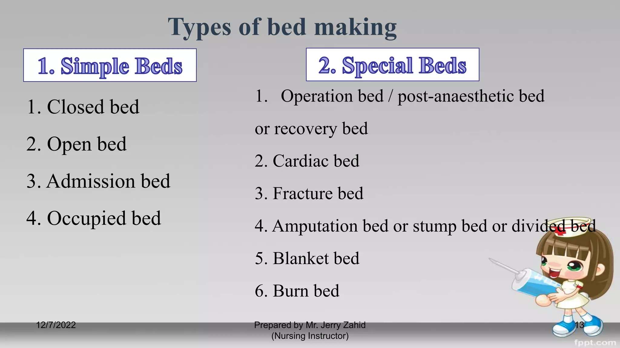 BED MAKING PROCEDURE OF DIFFERENT BEDS.pptx