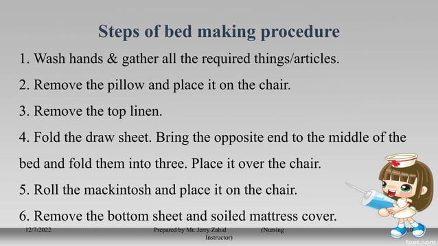 BED MAKING PROCEDURE OF DIFFERENT BEDS.pptx | First Aid | Injuries