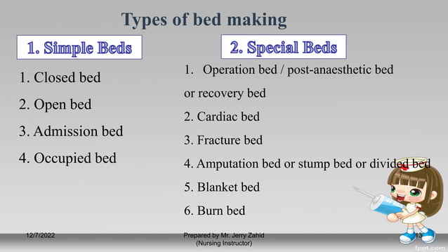 BED MAKING PROCEDURE OF DIFFERENT BEDS.pptx | First Aid | Injuries