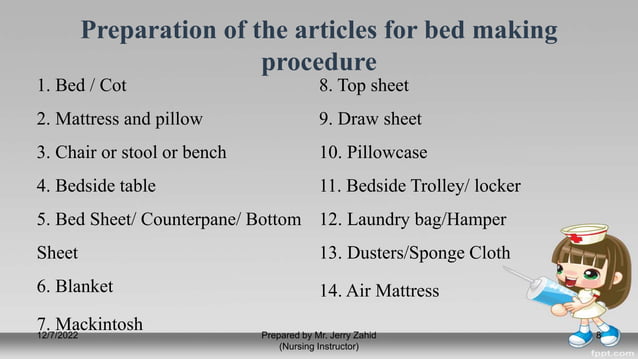 BED MAKING PROCEDURE OF DIFFERENT BEDS.pptx | First Aid | Injuries