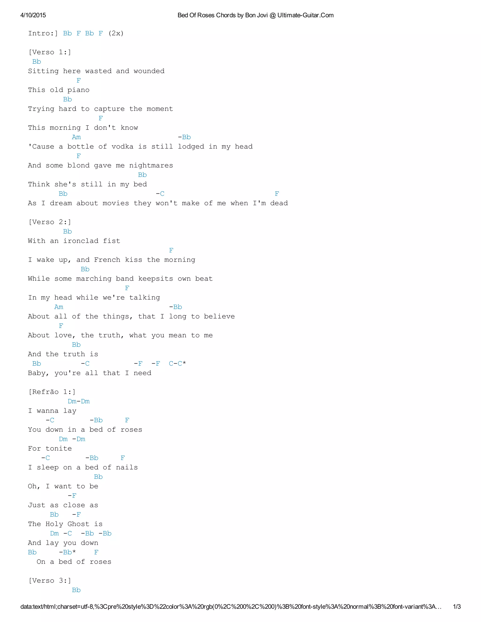 Bed of roses chords by bon jovi @ ultimate guitar | PDF | Rock Music ...