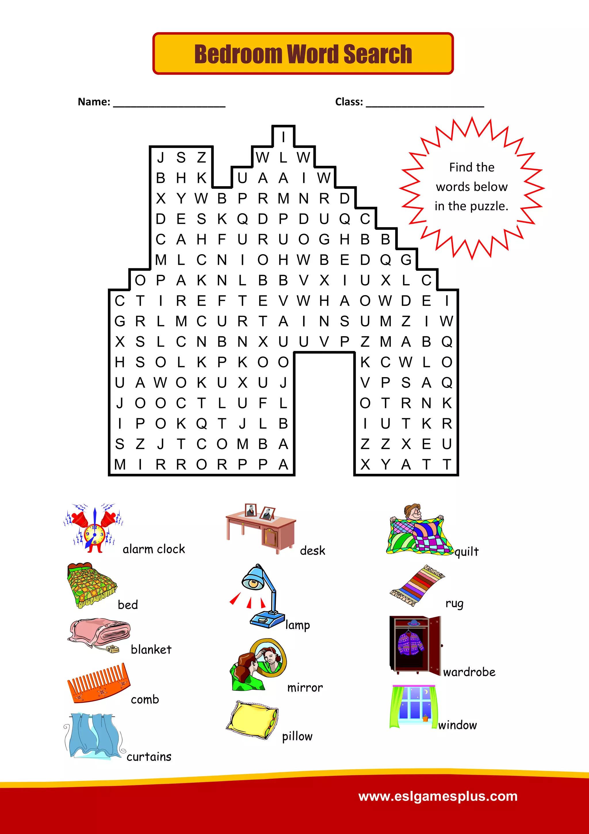 Bedroom wordsearch puzzle | PDF