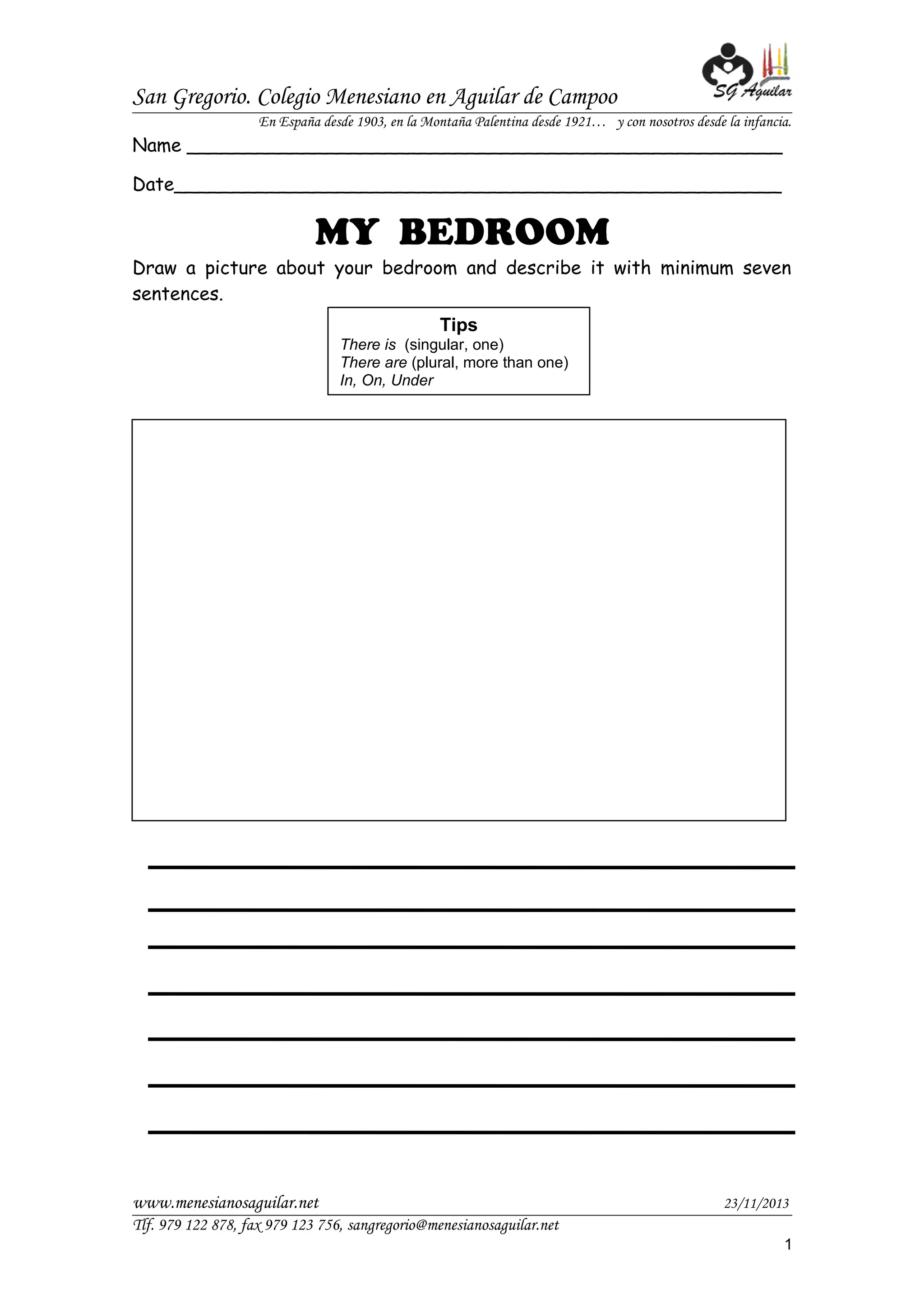 Bedroom description worksheet writing | DOC